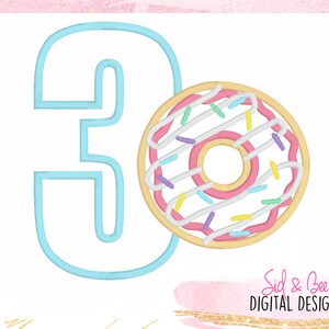 Donut, Third Birthday, Three Donut, Donut Applique, Embroidery Design ...