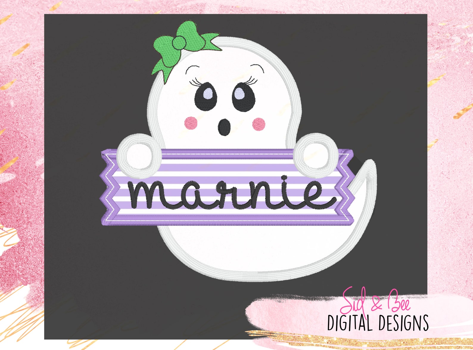 Ghost Applique Design Name Frame Name Banner Halloween - Etsy