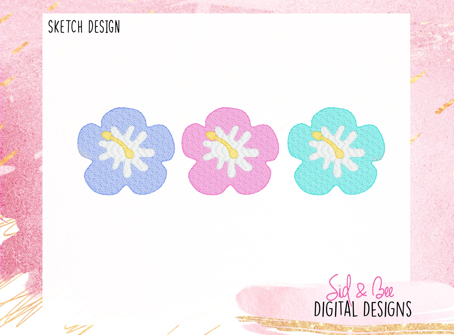 Flower Sketch Trio Hibiscus Sketch Design Flower | Etsy