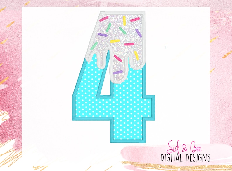 Fourth Birthday Icing Number Applique Sprinkles Four - Etsy