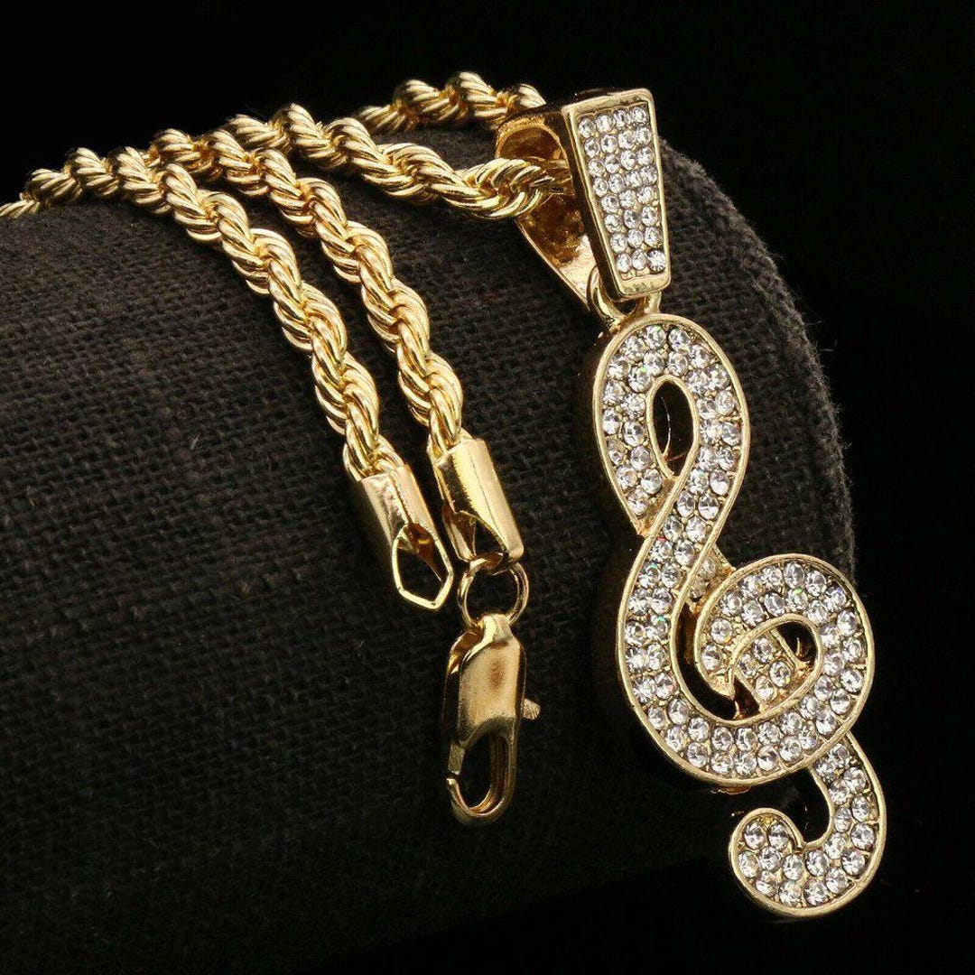 14k Gold Music Note 24" Rope Chain + Pendant - Etsy