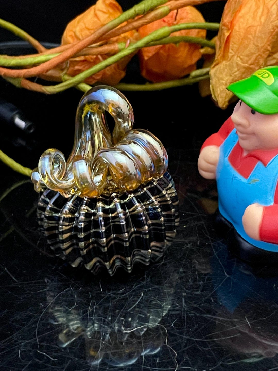 Classy Black and Gold Swirl Mini Glass Pumpkin - Etsy