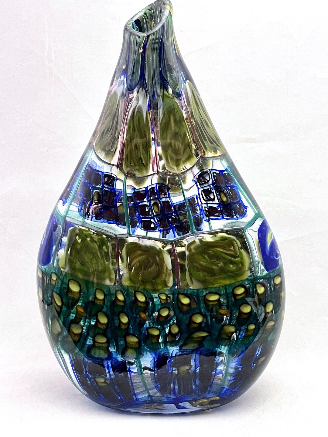 Murrini Glass Vase: One-of-a-kind Blue & Green Art Glass - Etsy