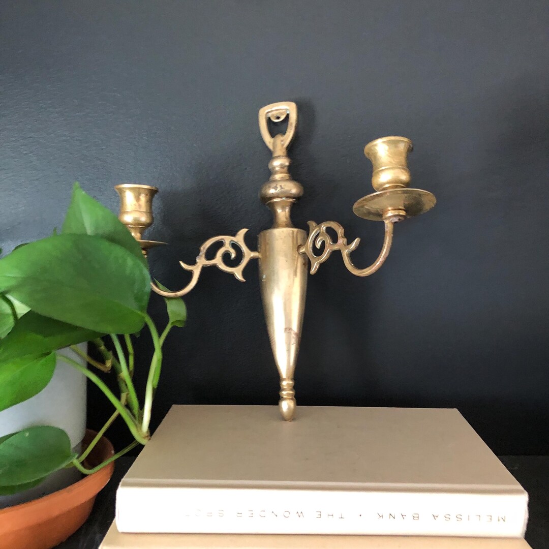 Vintage Solid Brass Two Arm Wall Candle Sconce. Candle Holder. Gothic ...