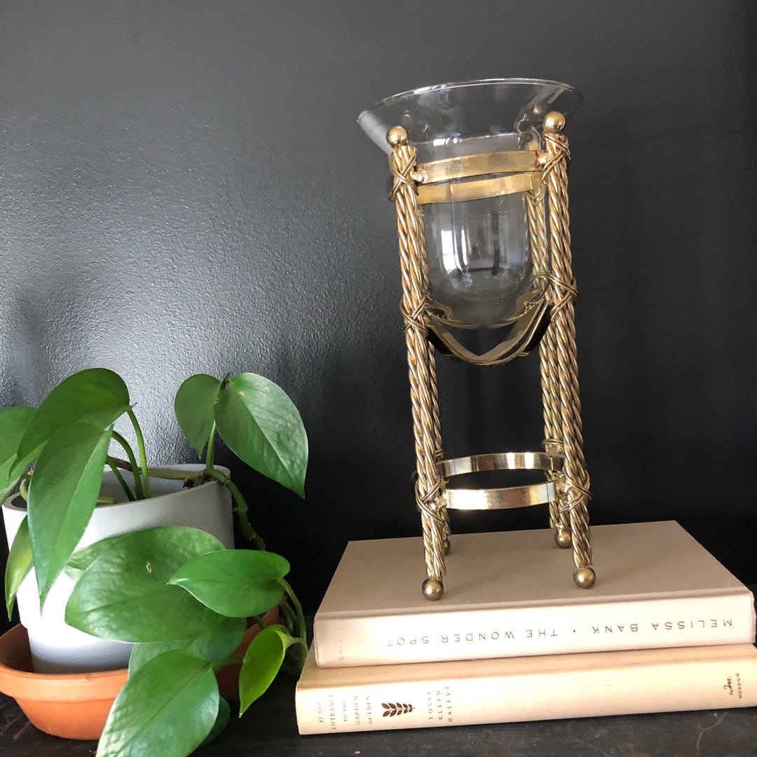 VTG Tabletop Four Legged Brass Candle Holder With Glass 11" Tall - Etsy