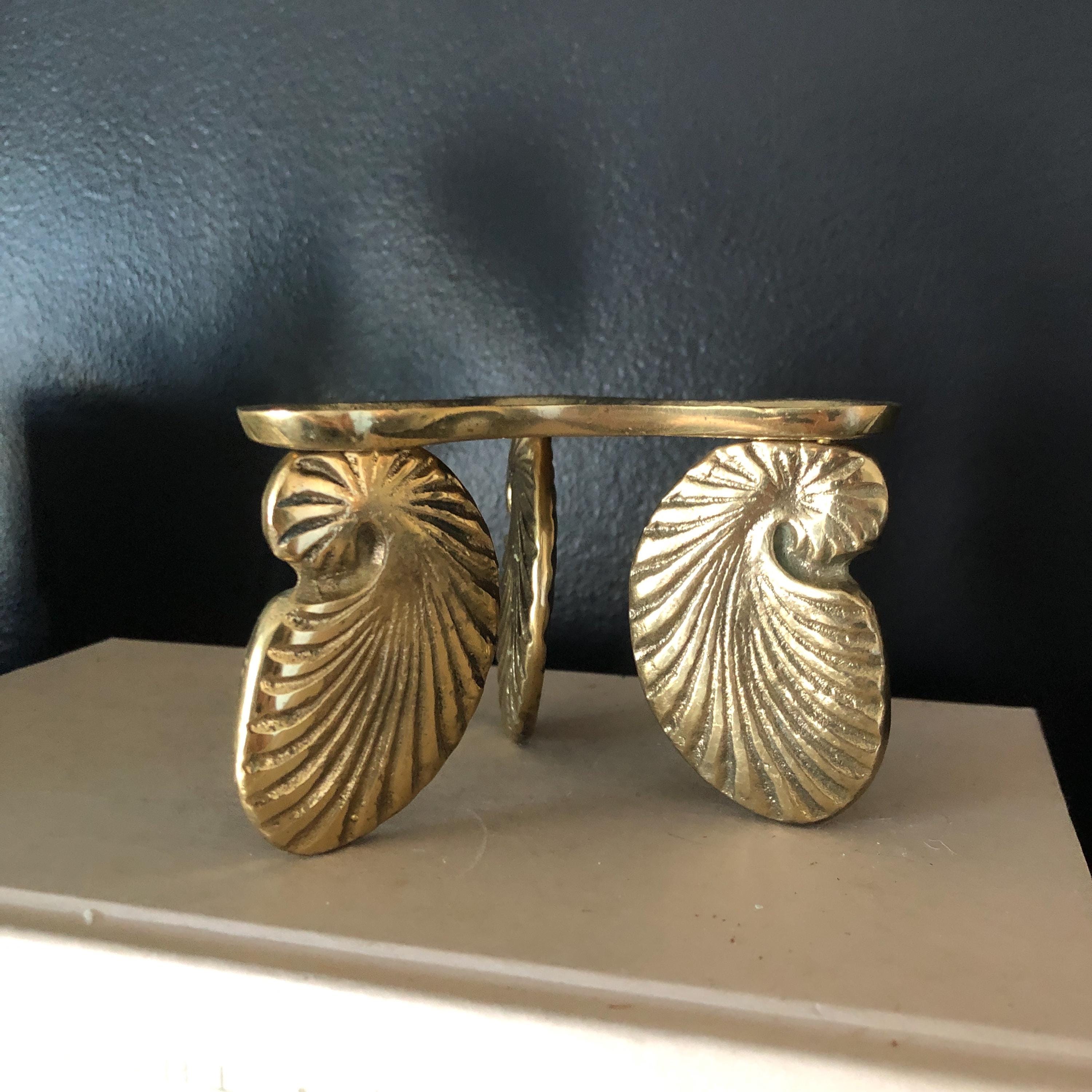 Vintage Solid Brass Shell Pedestal - Etsy