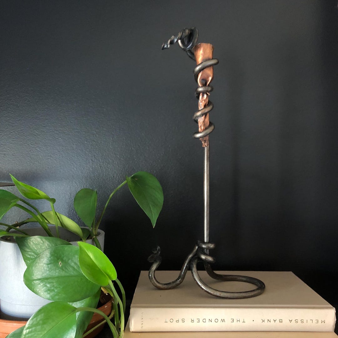 Forged Iron Heavy Candlestick Holder With Copper. Twisted Metal. Unique ...