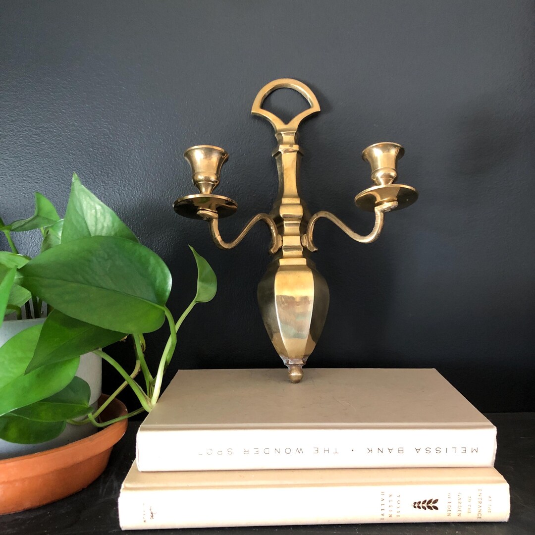Vintage Solid Brass Two Arm Wall Candle Sconce. Candle Holder. Gothic ...