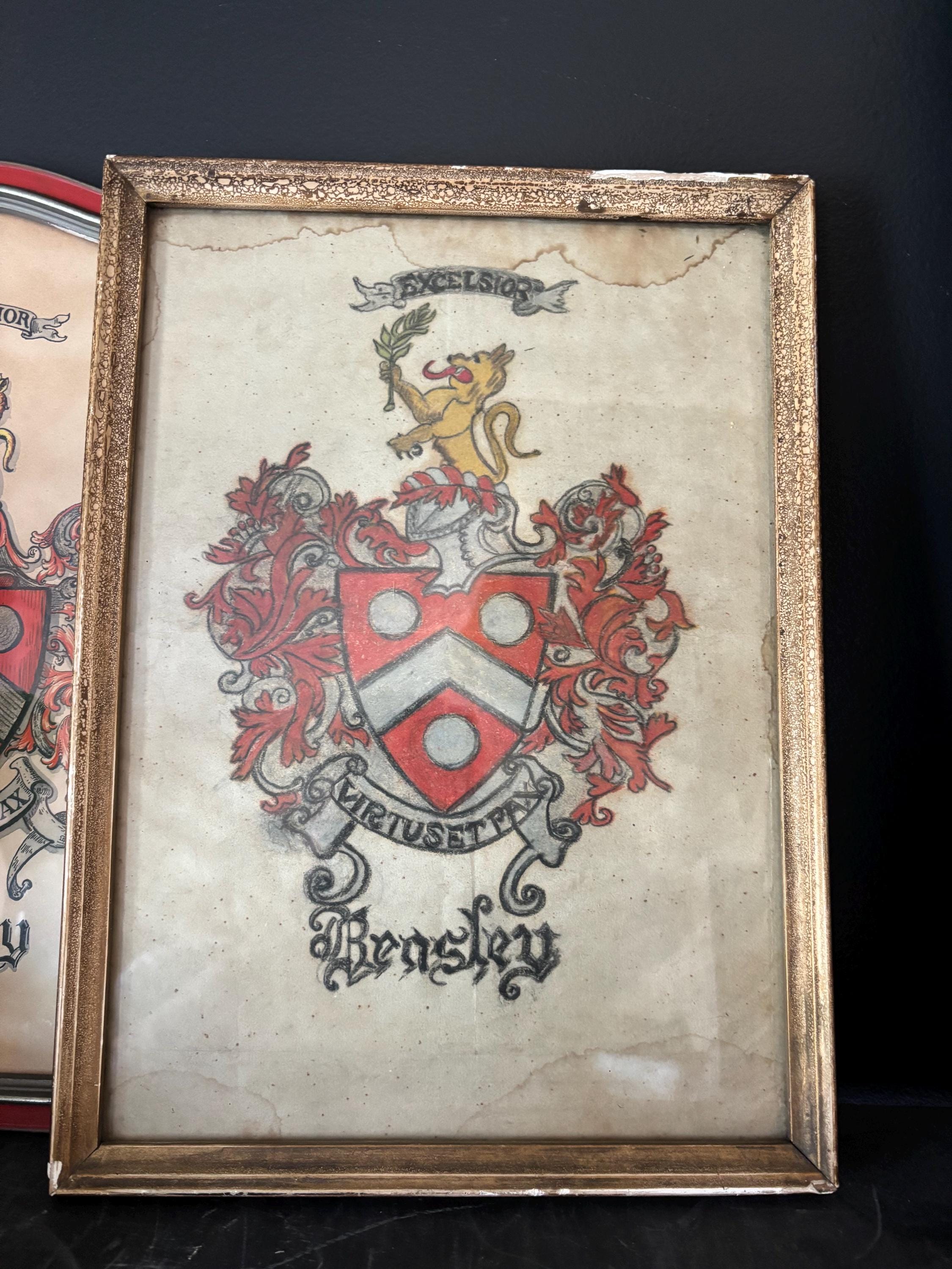 Antique Handpainted Family Crests Coat of Arms. Hand Drawn. Beasley. - Etsy