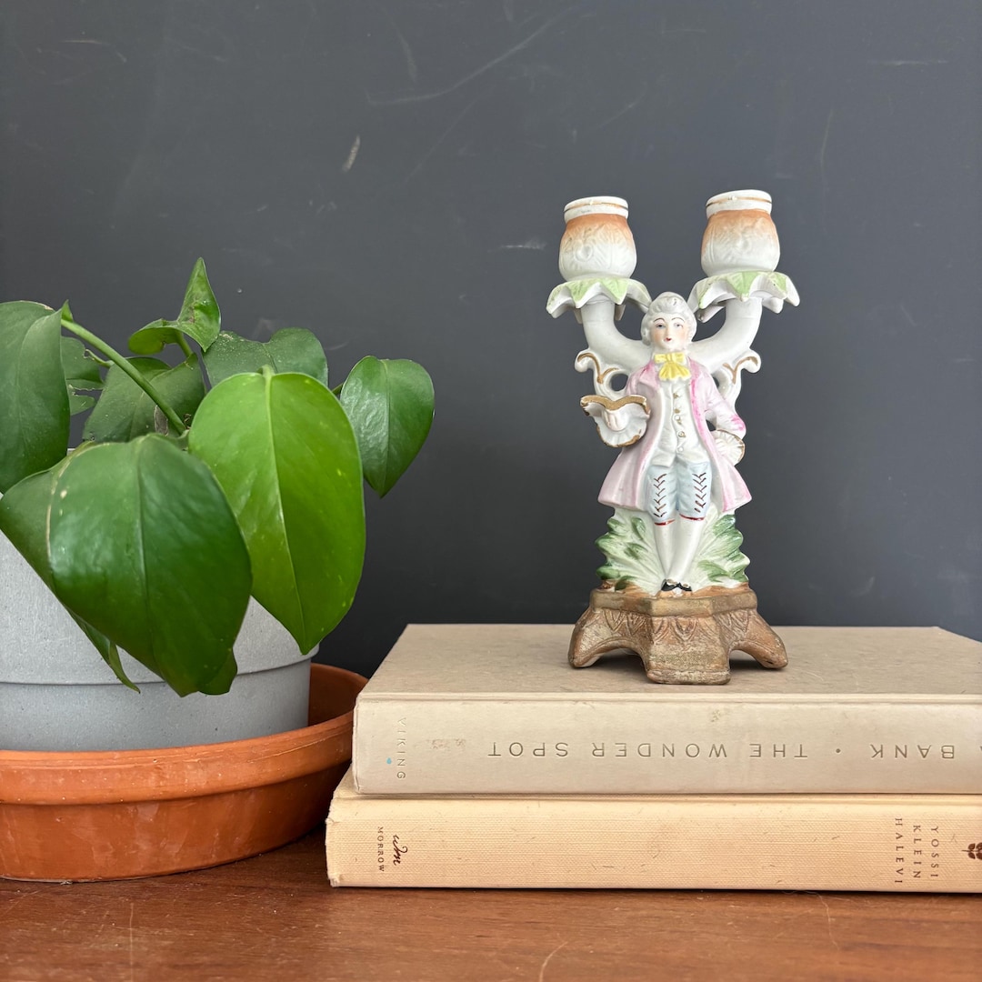 Vintage Bisque Colonial Men Double Candlestick Holder Made in Japan - Etsy