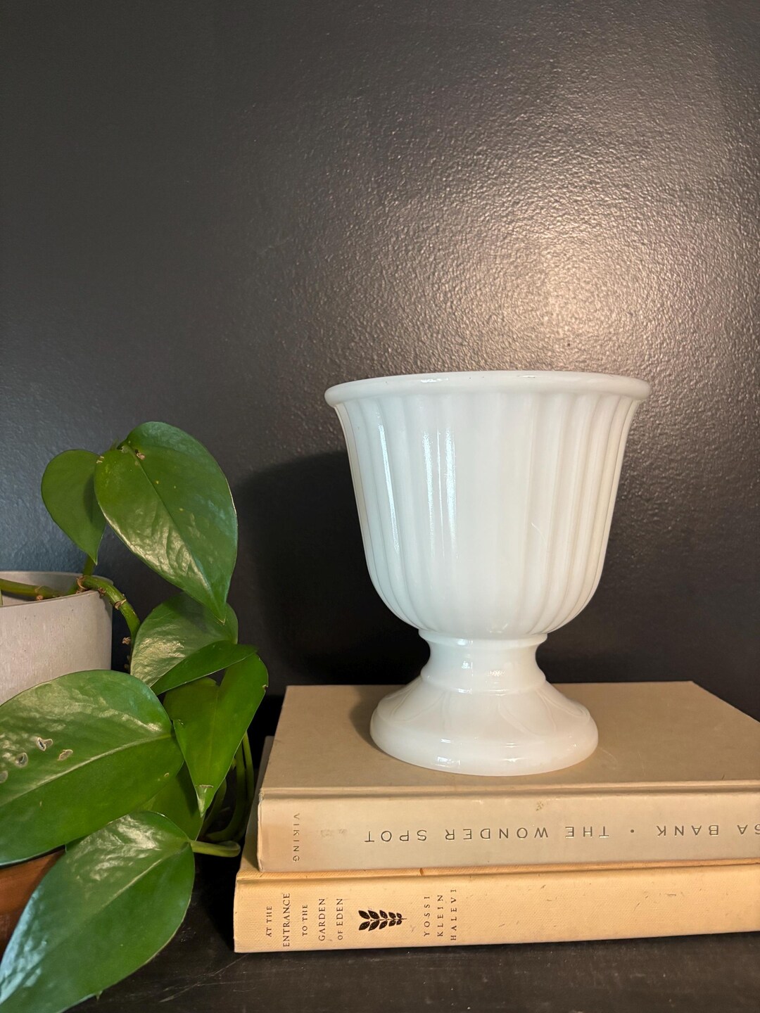 Inarco USA Pedestal Planter Bowl Vase W-5452 White Milk Glass Antique ...