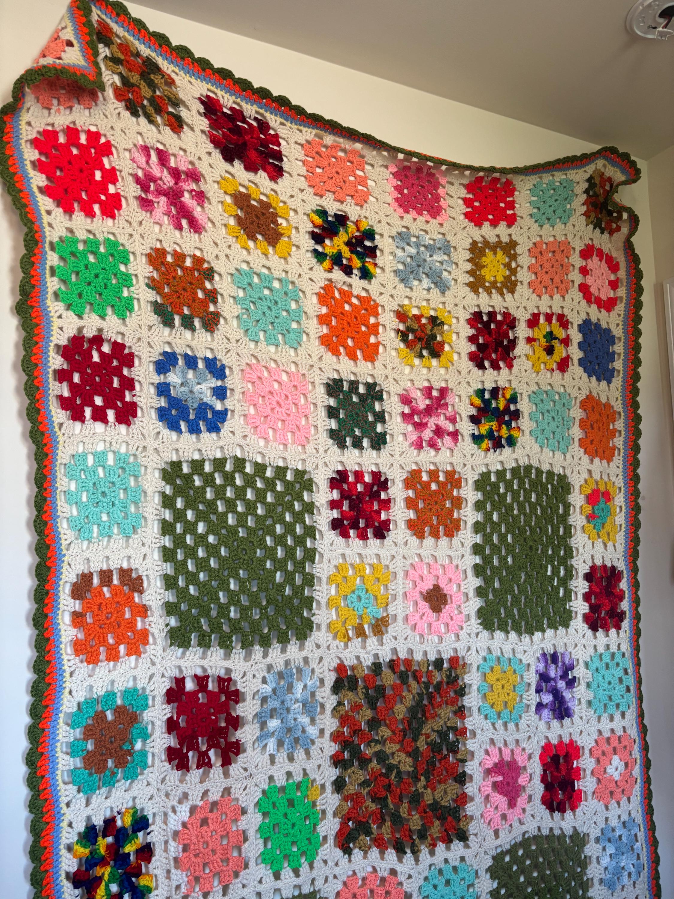 Granny Square Blanket Afghan Bedspread Colorful Throw 87"x72" - Etsy