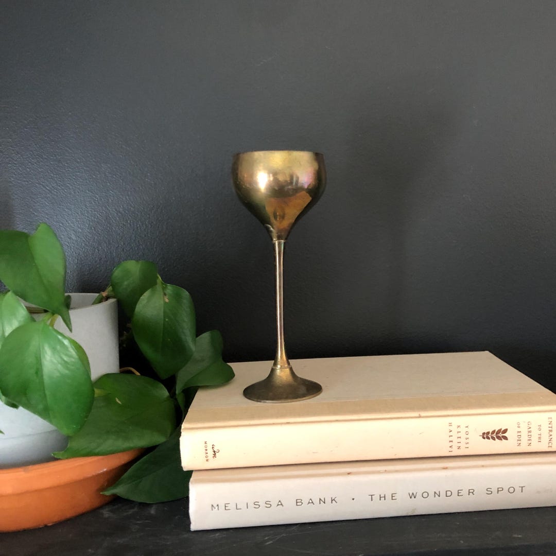 Vintage Solid Brass Tulip Shaped Goblet Cup Lovely Patina Wine Glasses ...