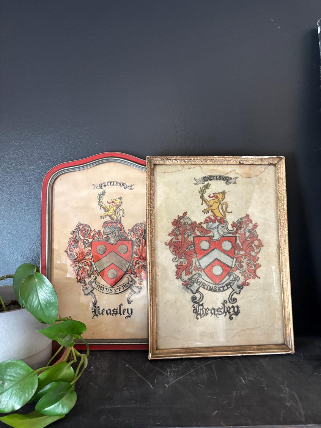 Antique Handpainted Family Crests Coat of Arms. Hand Drawn. Beasley. - Etsy