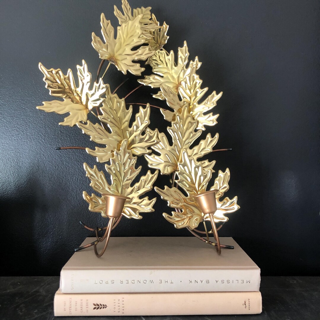 Vintage MCM Maple Leaf Candle Holders: Copper Metal Wall Decor, Set of ...