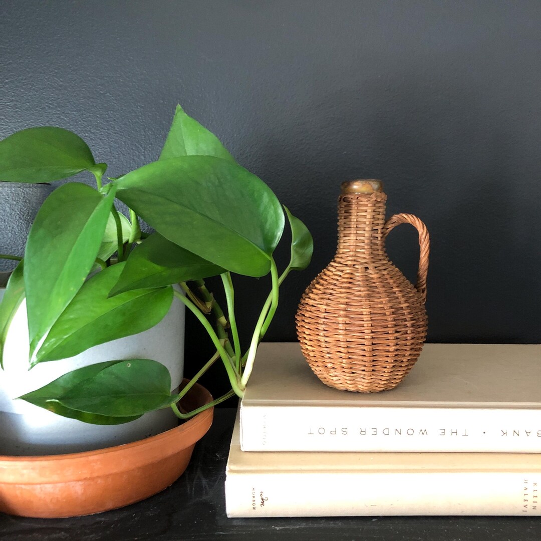 Vintage Woven Rattan Wicker Bottle Cover Blown Glass Bottle - Etsy