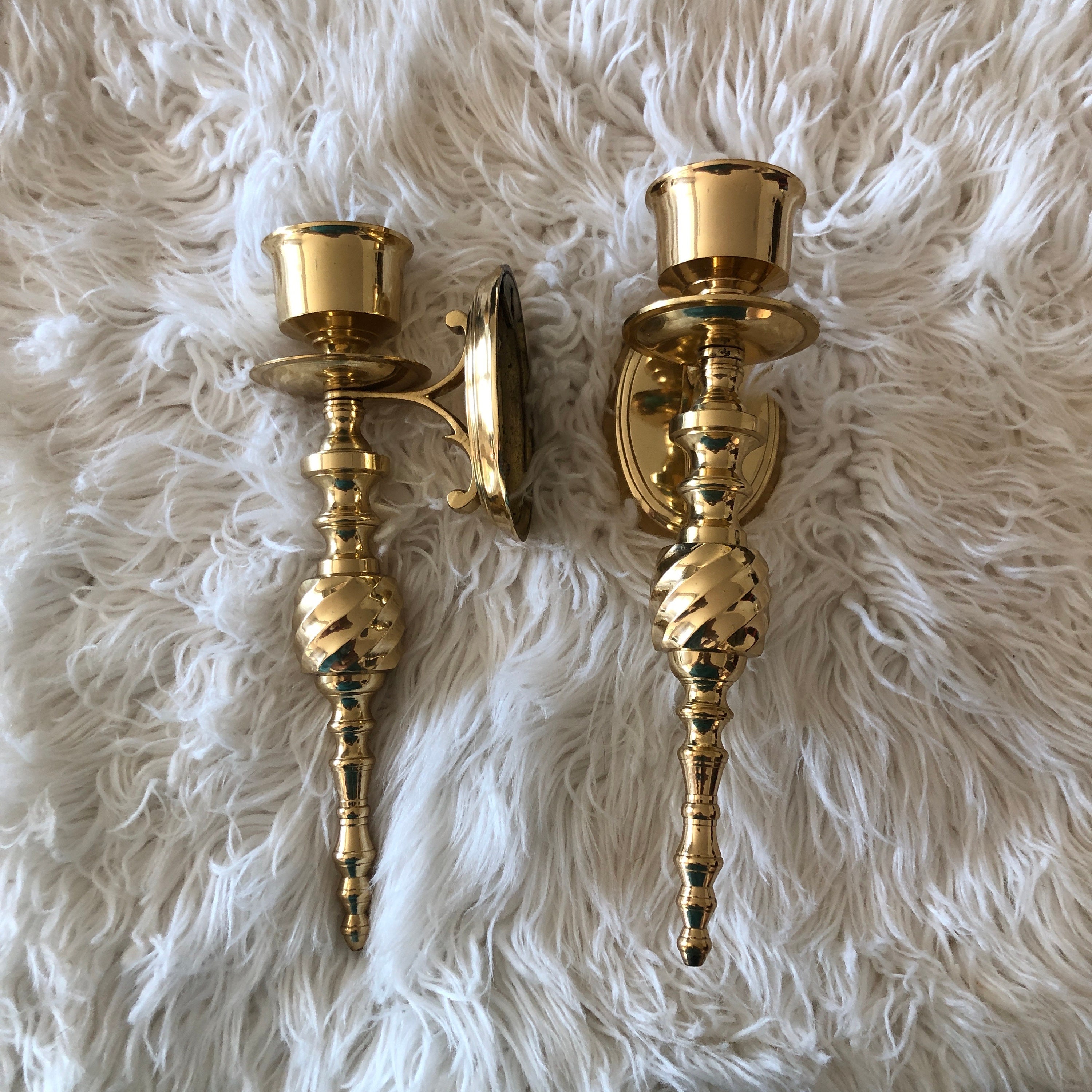 Vintage Solid Brass Sconce Pair: India-made Candlestick Holders - Etsy