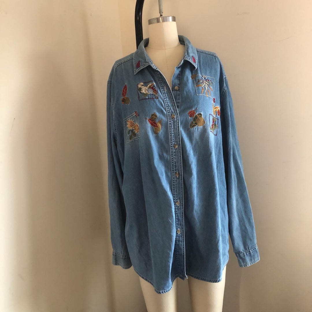 Vintage Denim Fall Thanksgiving Button Down Top. Shirt. Denim. 90s. - Etsy
