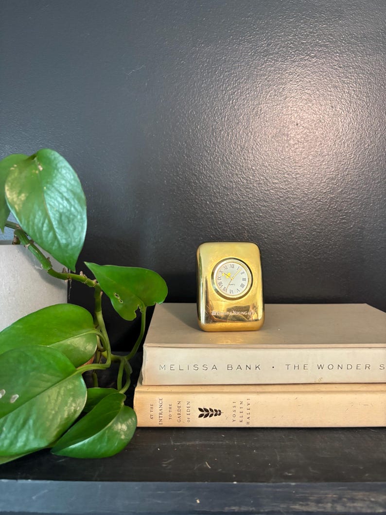 Desk Clock Paperweight Gold Tone Finish - Engraved ERNST & YOUNG LLP - Etsy