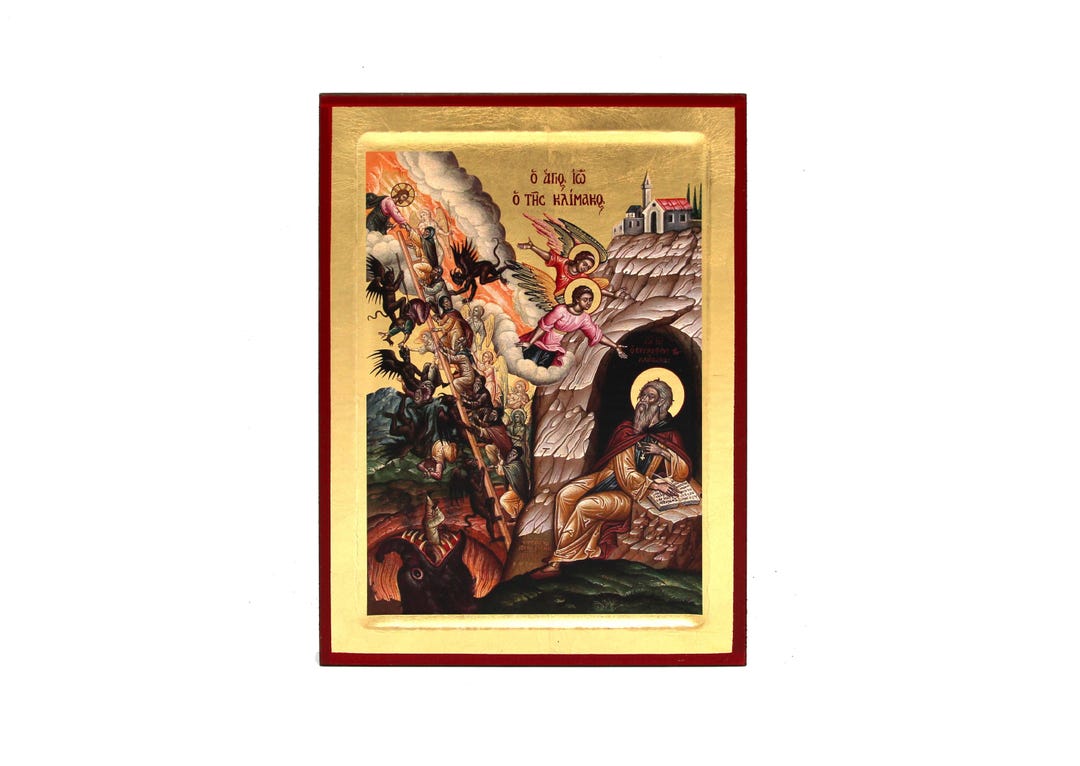 18k Ladder of the Divine Ascent Christian Orthodox Icon on Wood With ...