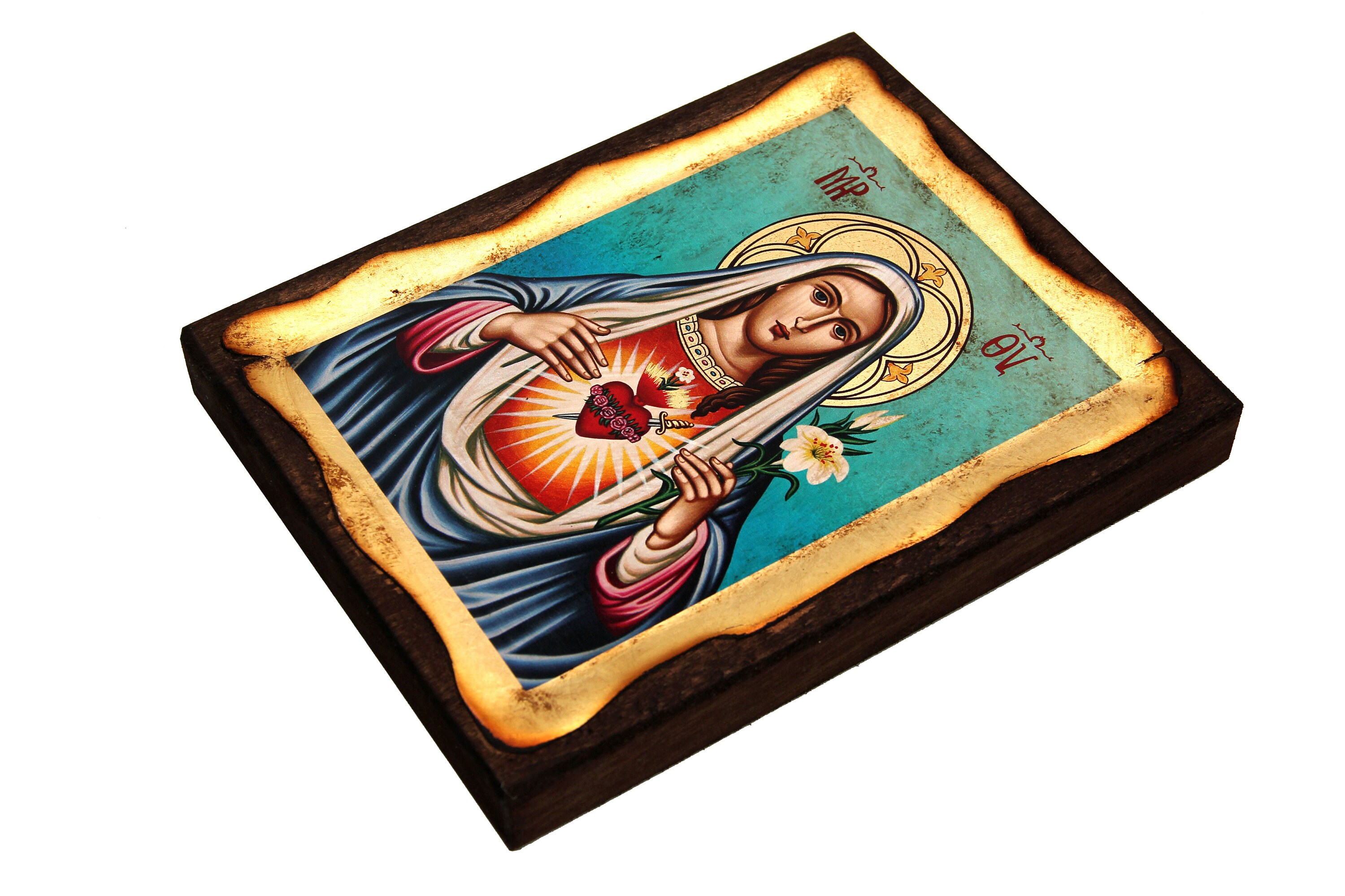 Immaculate Heart of Virgin Mary 18x26cm, Catholic Icon, Old Looking ...