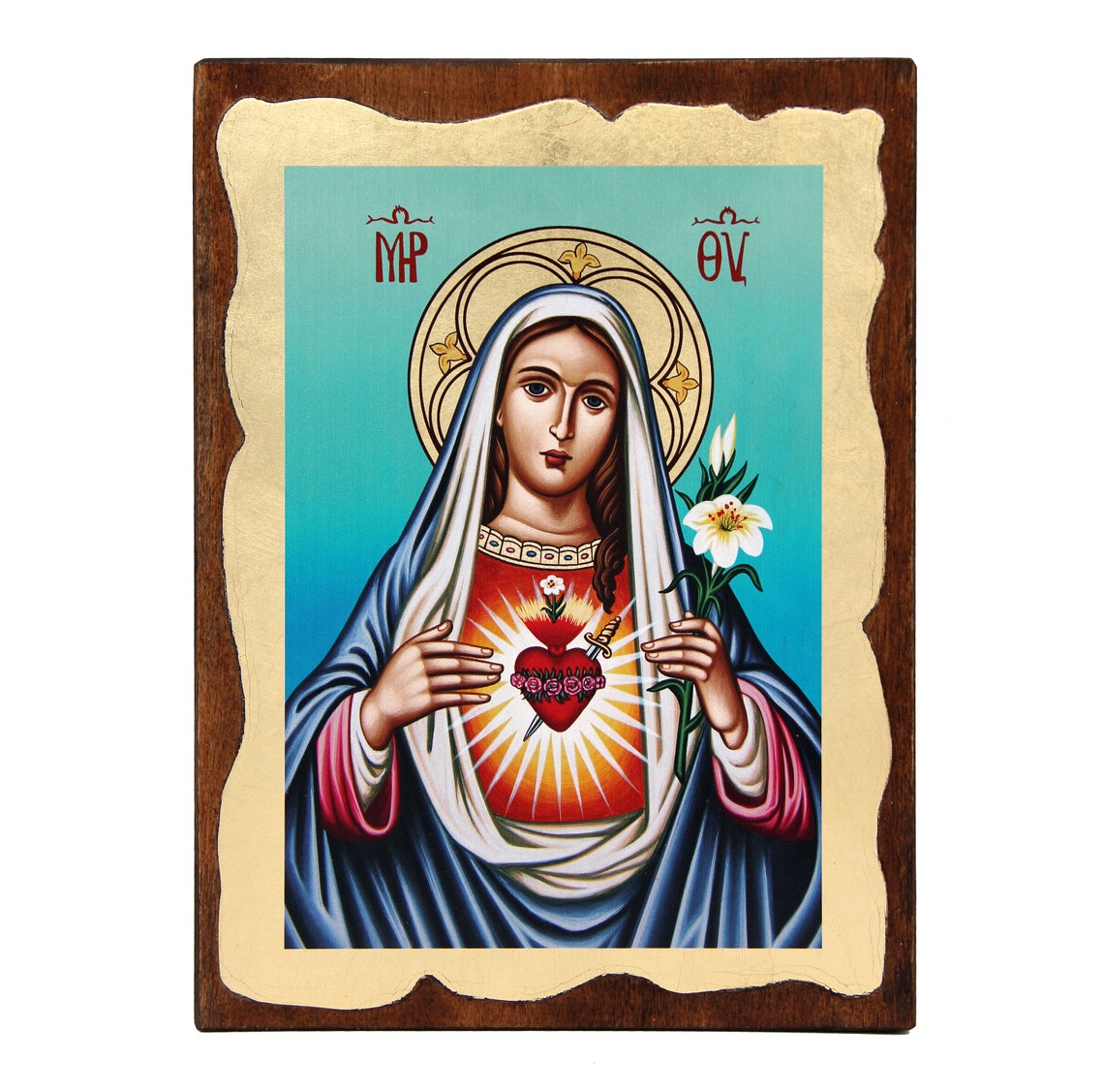 Immaculate Heart of Virgin Mary 18x25cm, Catholic Icon, Handmade Icon ...