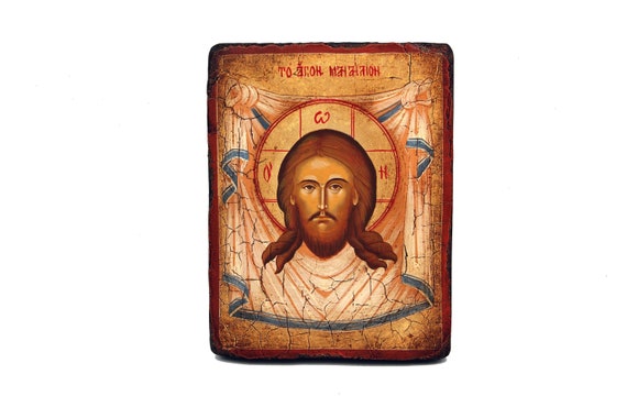 Handpainted Orthodox icon. Jesus Christ Mandylion 14X18 cm. | Etsy