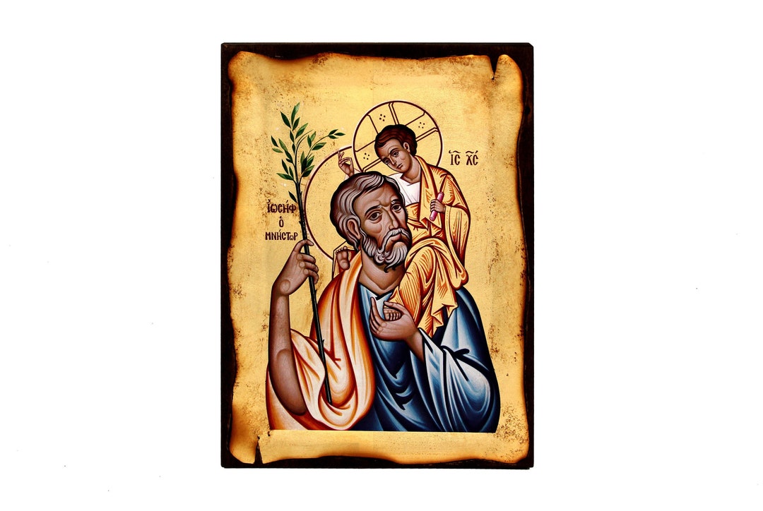 Orthodox Icon, Saint Joseph 18x25 Cm. Old Looking Handmade Icon on ...