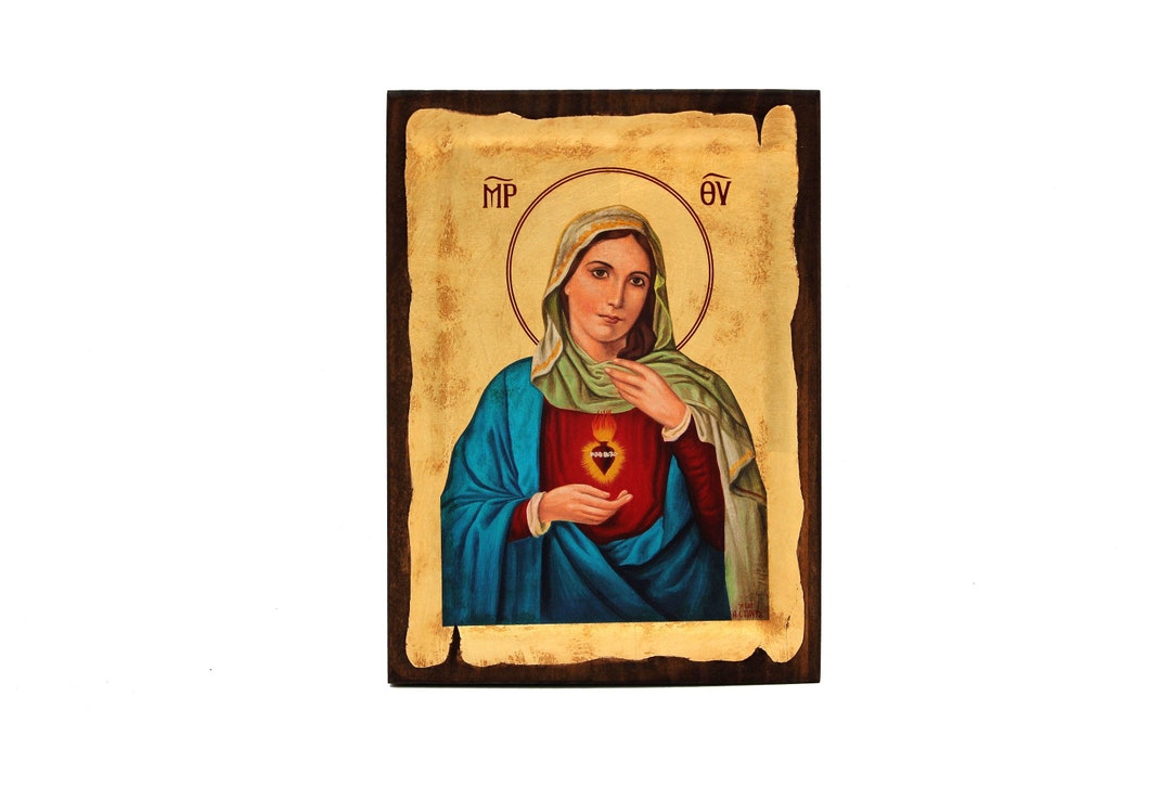Immaculate Heart of Virgin Mary 18x26cm, Catholic Icon, Handmade Icon ...