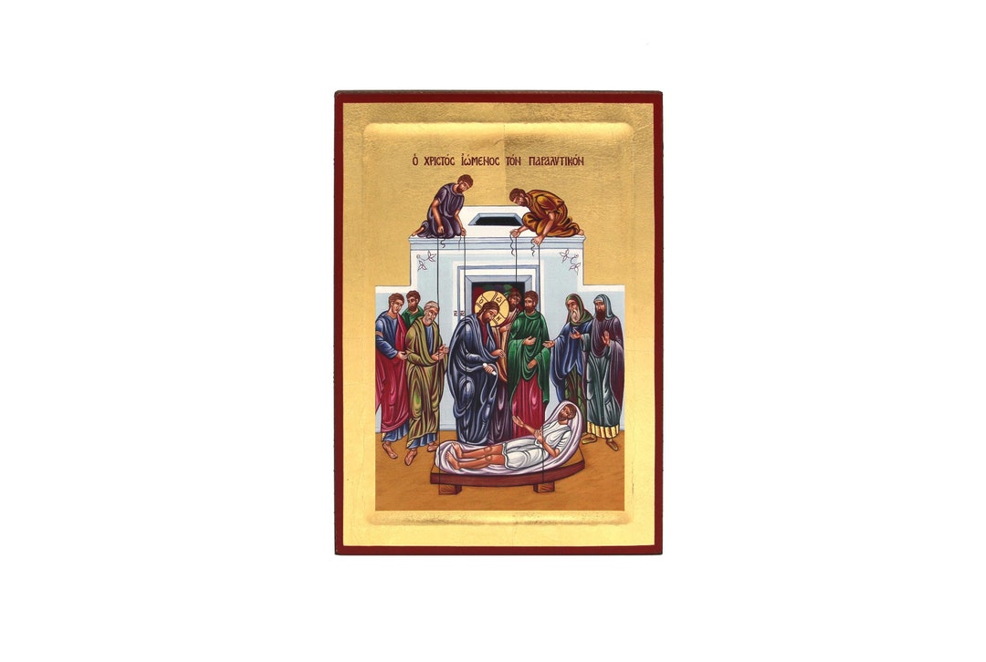 18 Karats Jesus Christ Healing the Paralysed Man Greek Orthodox Wood ...