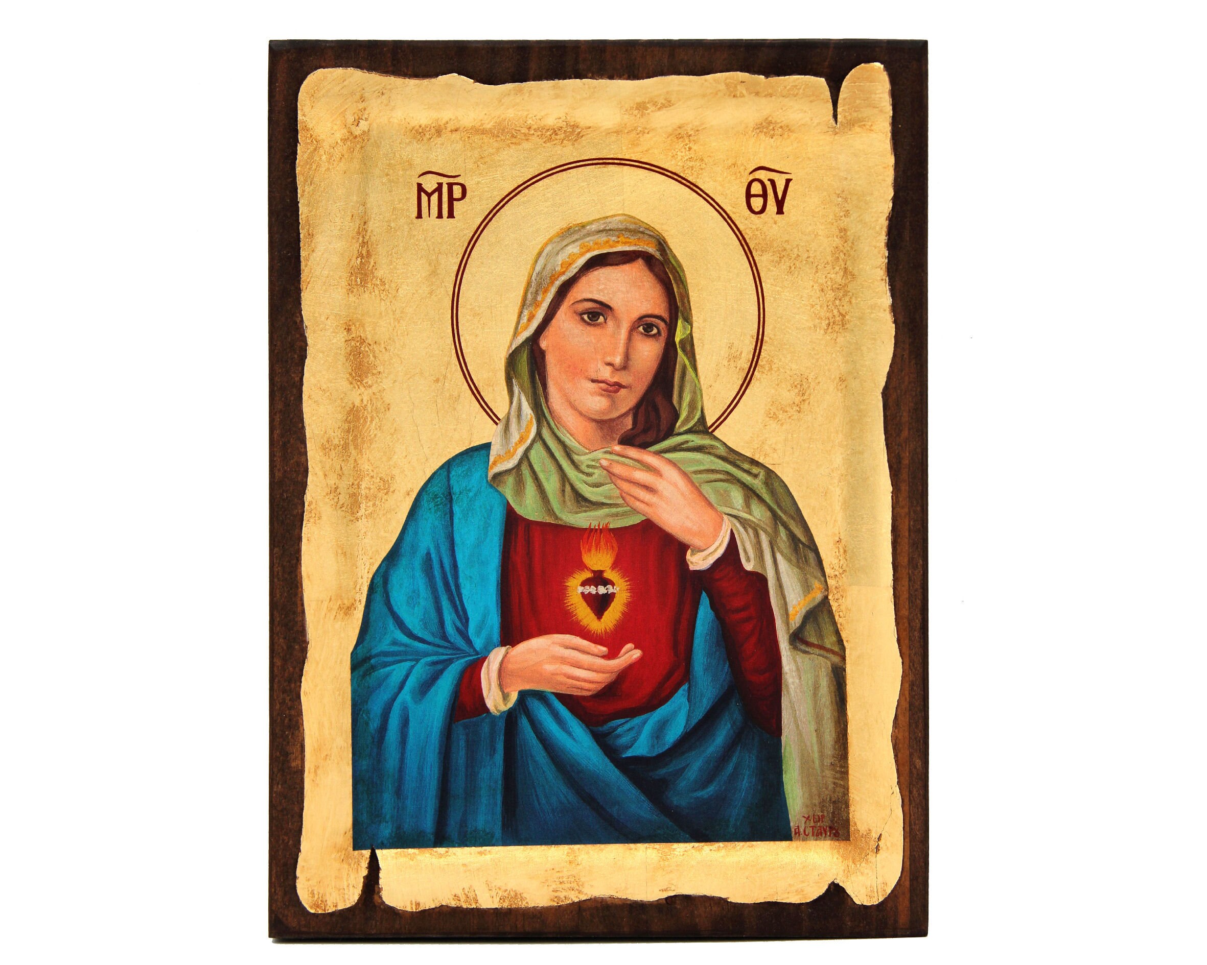 Immaculate Heart of Virgin Mary 18x26cm, Catholic Icon, Handmade Icon ...