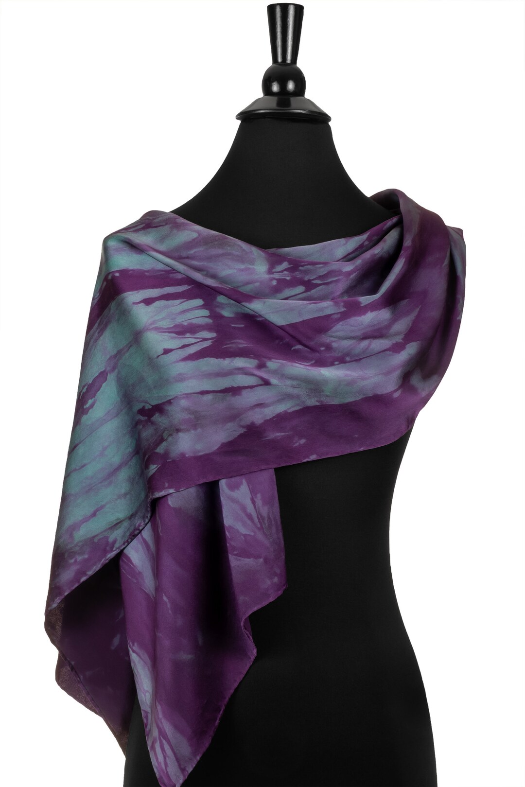 Purple Silk Scarf, Silk Scarf in Purple and Cyan, Violet Silk Scarf ...