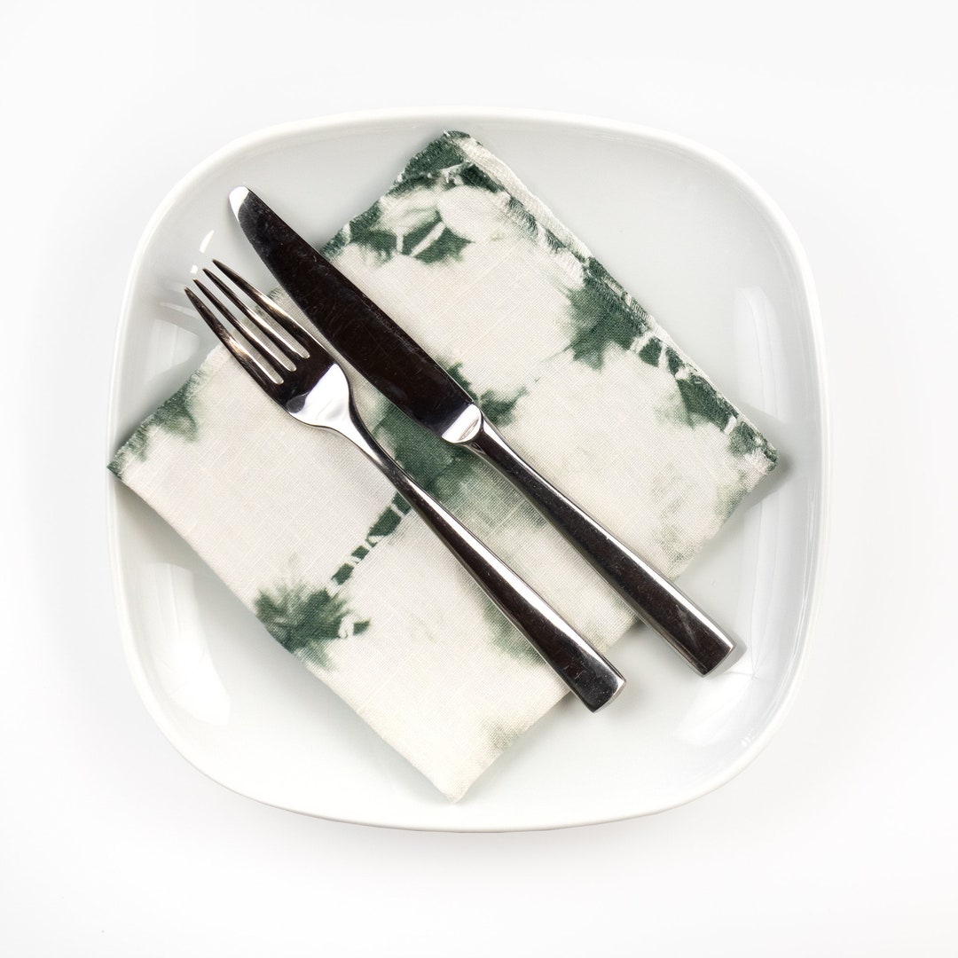Set of 4 Linen Napkins in Sage Green, Tie Dye Cloth Napkins, Shibori ...
