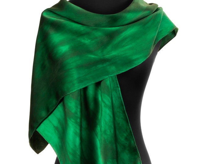 Dark Green Silk Scarf, Ready to Ship Silk Scarf in Deep Emerald Green ...