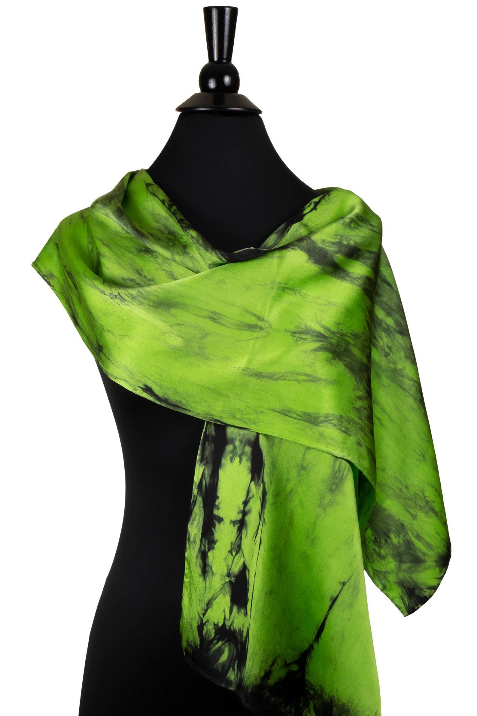 Green Silk Scarf Ready to Ship Silk Scarf in Green and Black - Etsy