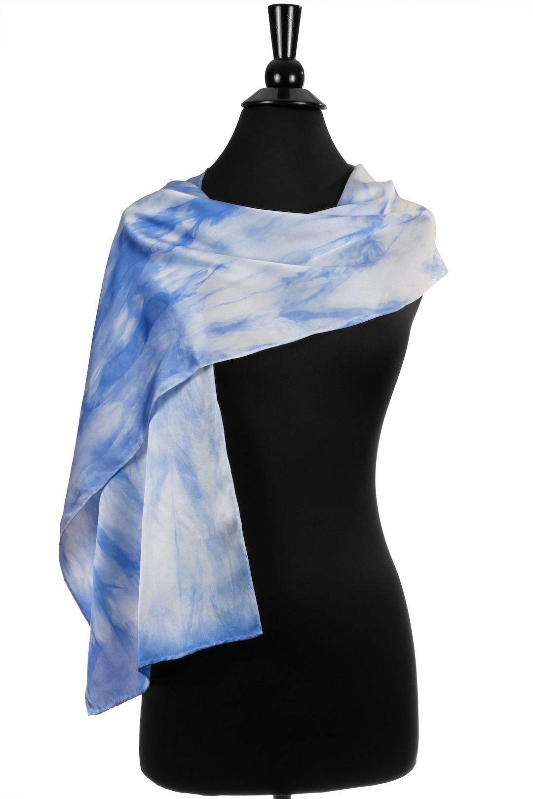 Light Blue Silk Scarf, Sky Blue Scarf, White and Blue Silk Charmeuse ...