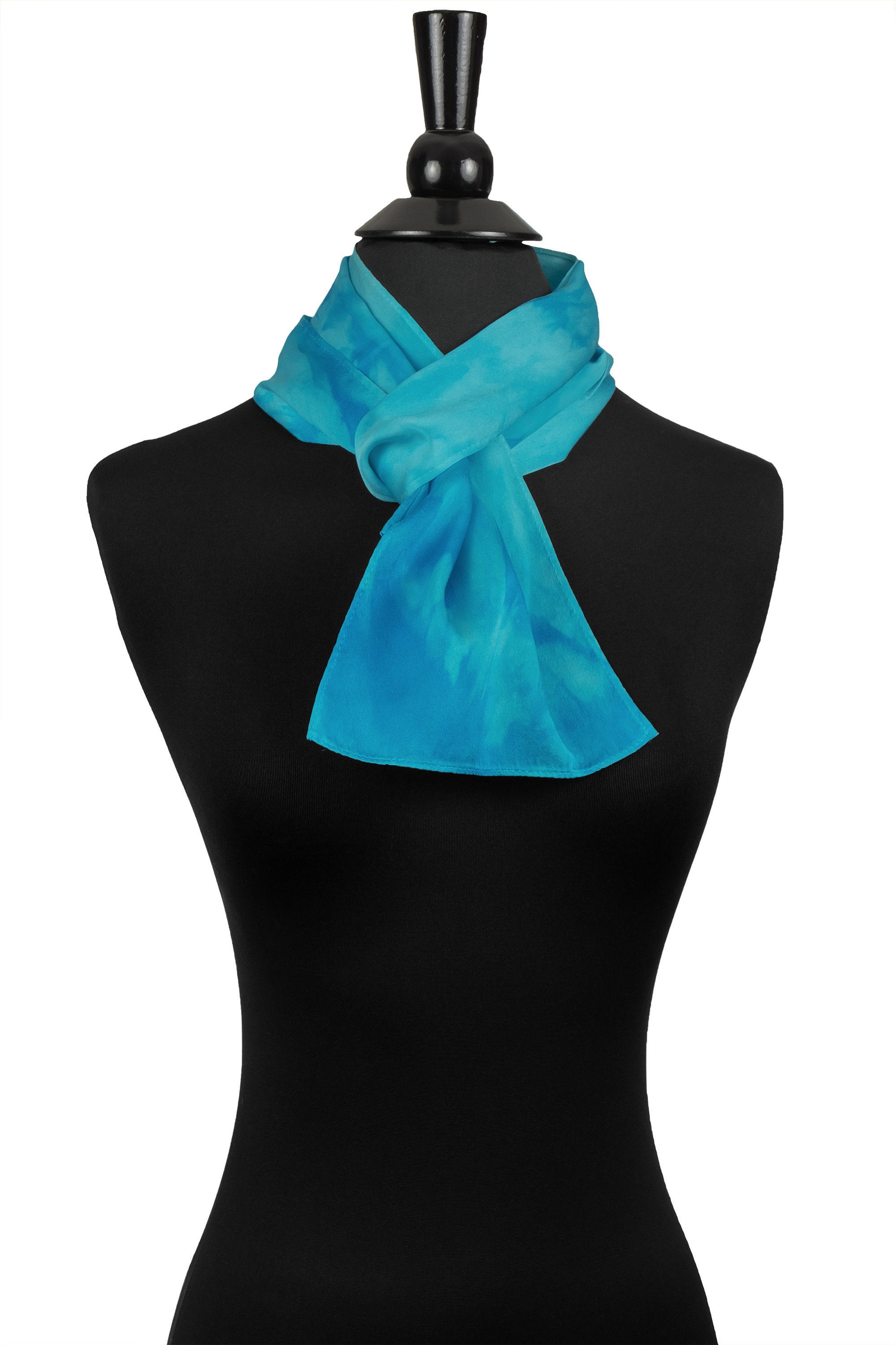 Blue Silk Scarf, Silk Scarf in Cyan Blue, Sky Blue Scarf, Hand Painted ...