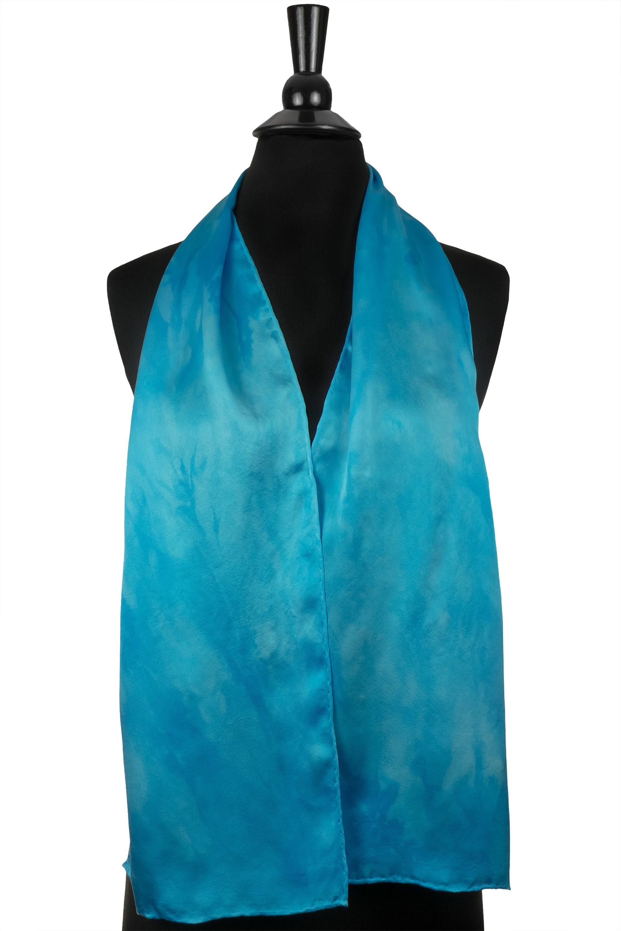 Blue Silk Scarf, Silk Scarf in Cyan Blue, Sky Blue Scarf, Hand Painted ...