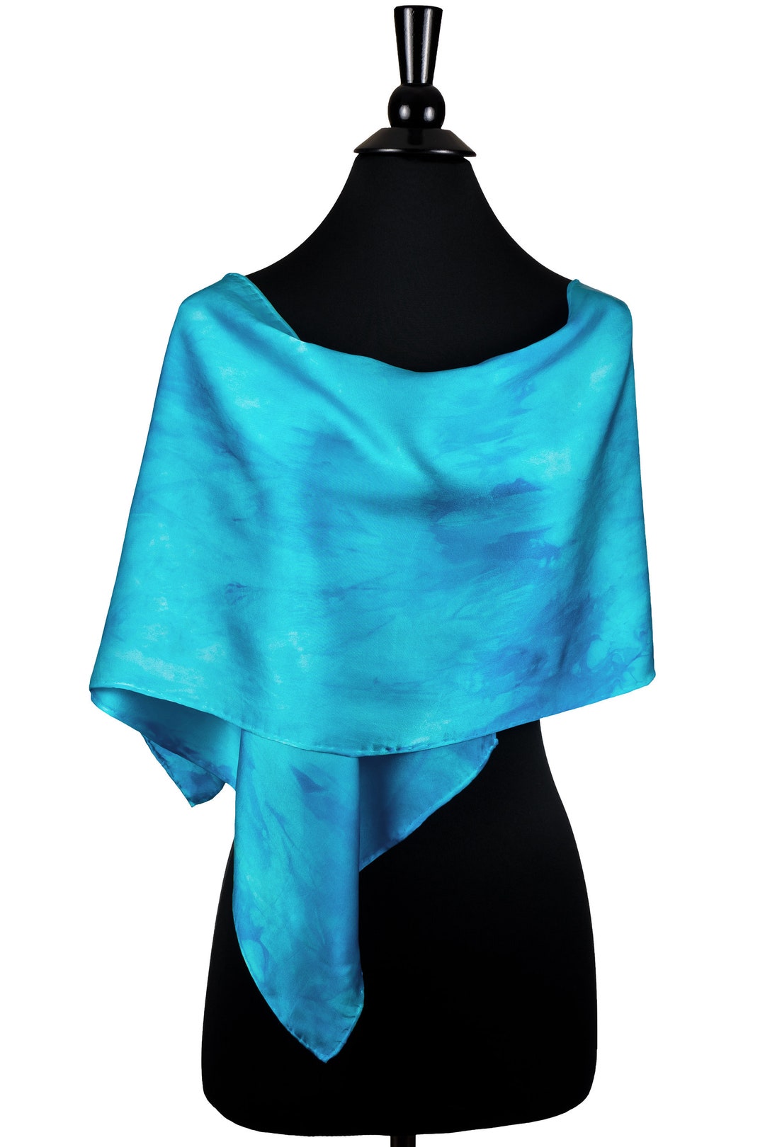 Blue Silk Scarf, Silk Scarf in Cyan Blue, Sky Blue Scarf, Hand Painted ...