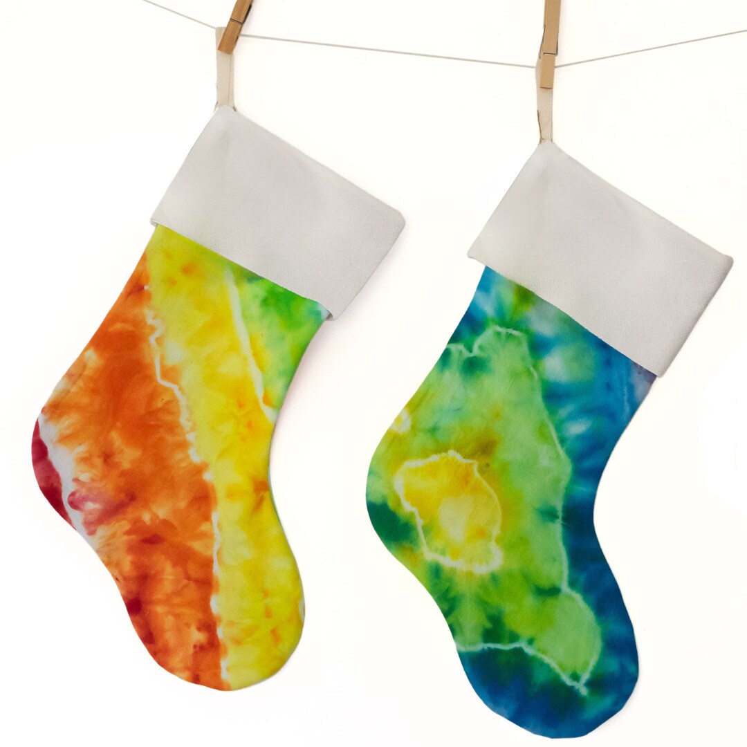 Rainbow Tie Dye Christmas Stockings, Heirloom Linen Holiday Stocking - Etsy