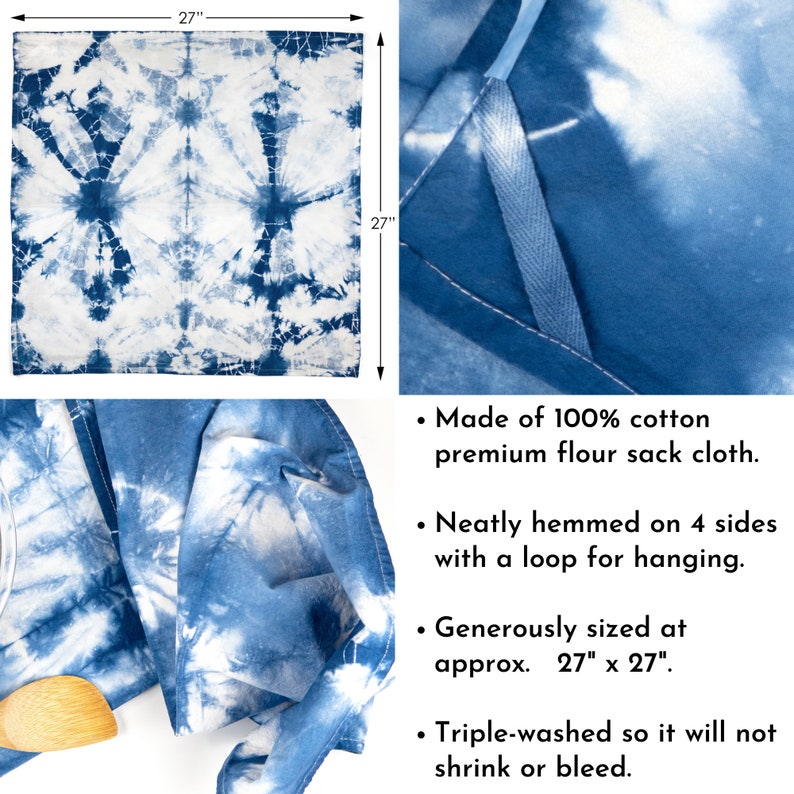 Shibori Dyed Tea Towels in Indigo Blue, Tie Dye Flour Sack Kitchen ...