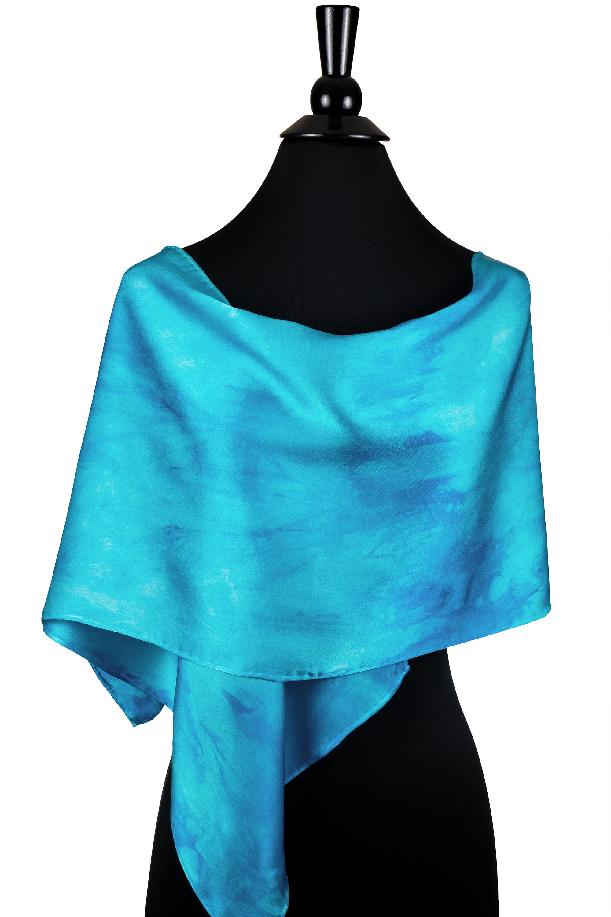 Blue Silk Scarf Silk Scarf in Cyan Blue Sky Blue Scarf Hand - Etsy