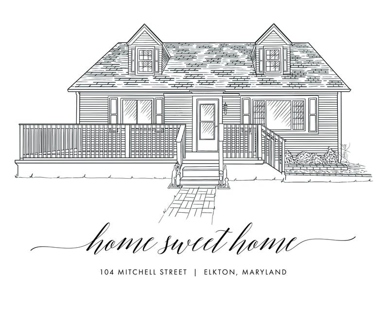 Custom Home Portrait | Hand-drawn House Illustration (digital Download ...