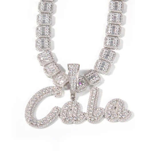 Custom Necklace- Silver Iced Out Letters|Personalise… - Gem
