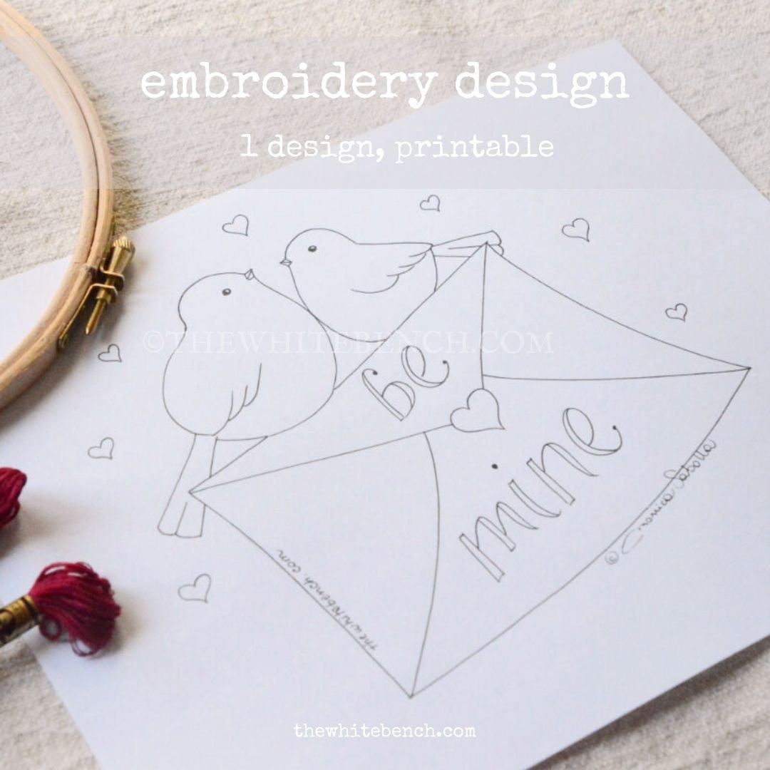 Valentine Embroidery Pattern, Love Bird Hand Embroidery Design, Cute ...