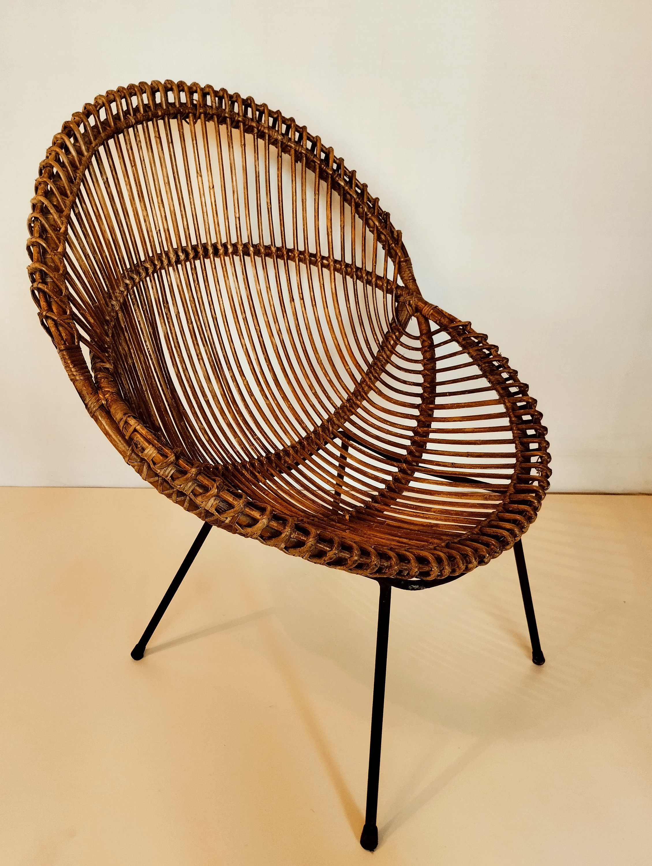 Vintage 50s 60s Italian Rattan wicker Rush and Metal Lounge - Etsy