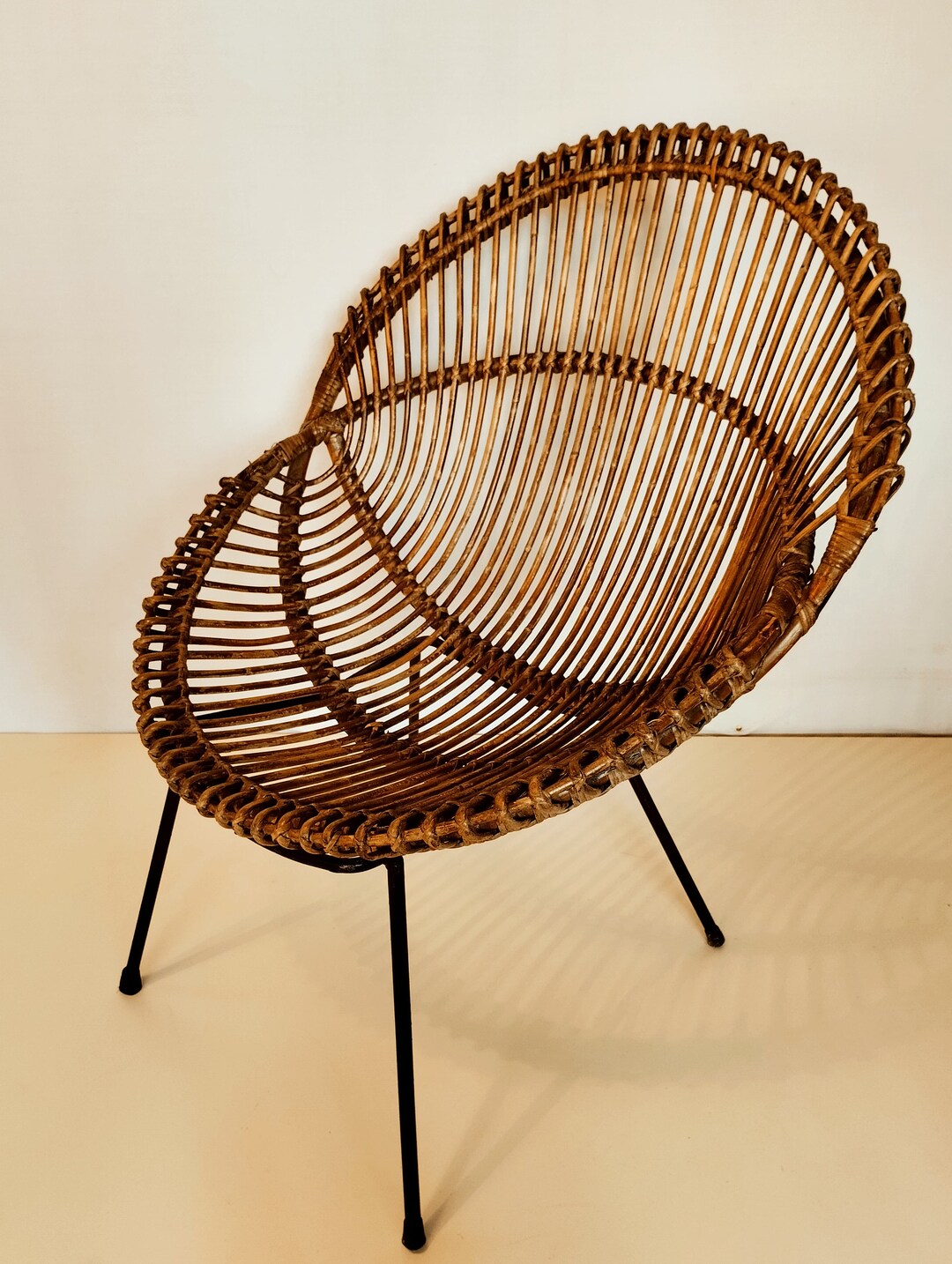 Vintage 50s 60s Italian Rattan wicker Rush and Metal Lounge - Etsy