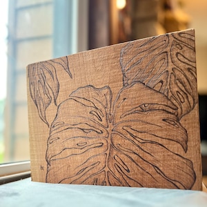 Monsteras on Cherrywood- Hand-etched Wood Burning Artwork - Etsy