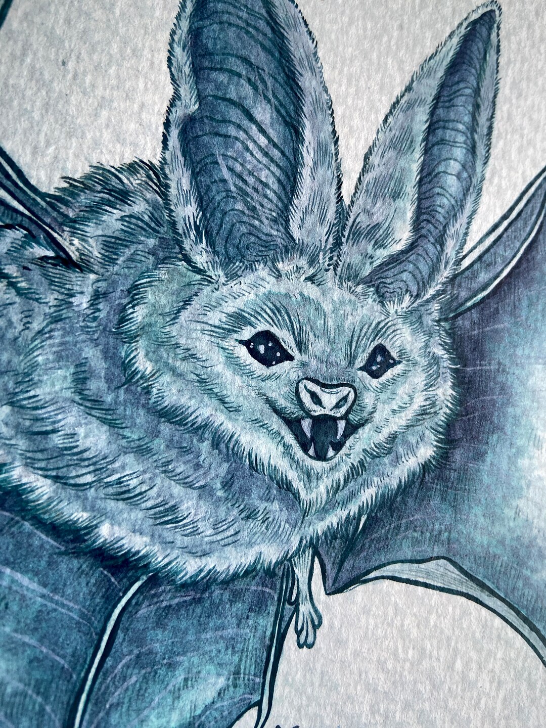 Cornflower the Bat - Blue Grey Muted Animal Portrait, Watercolor ...