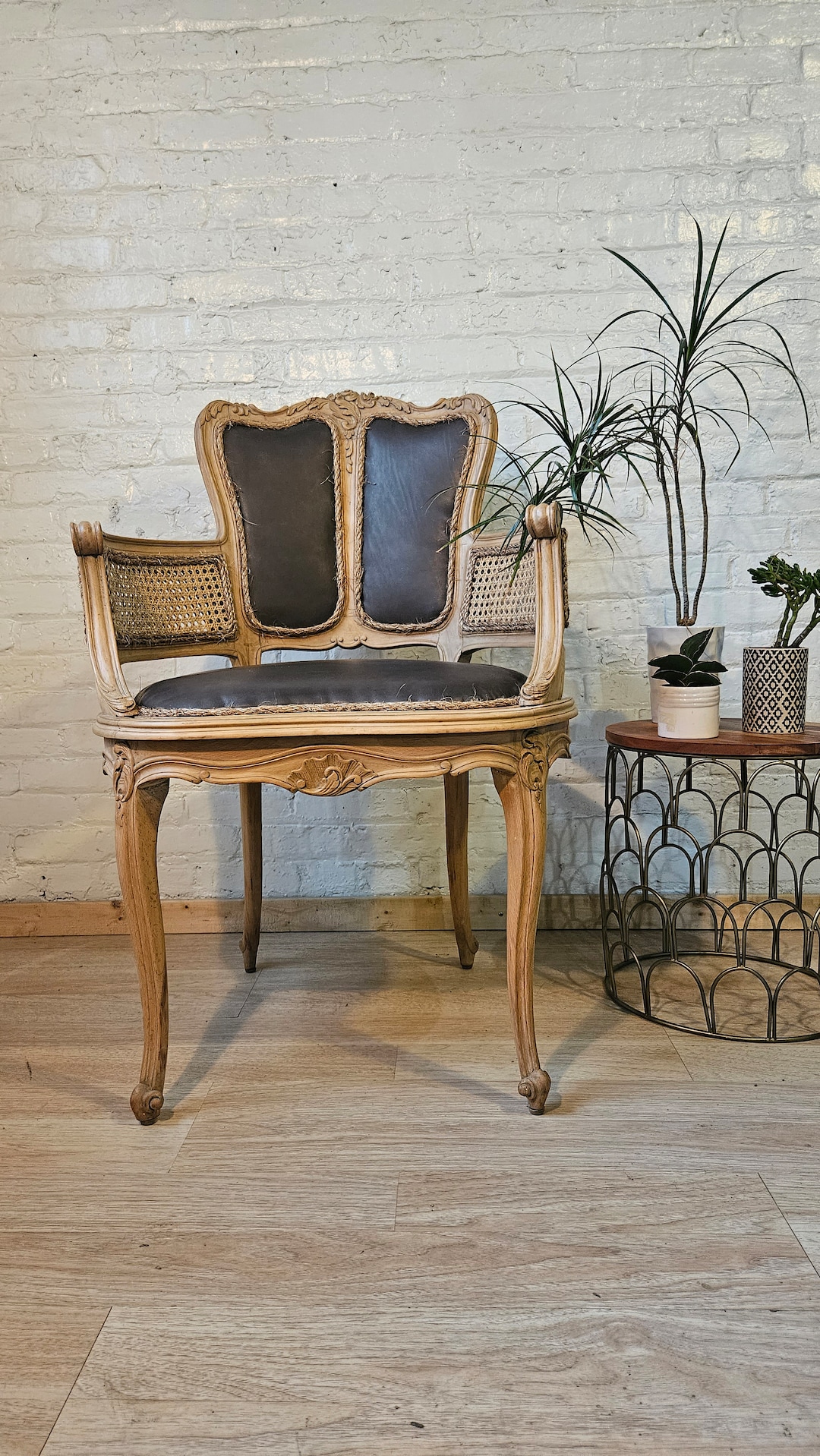 Rococo Leather and Cane Chair - Etsy